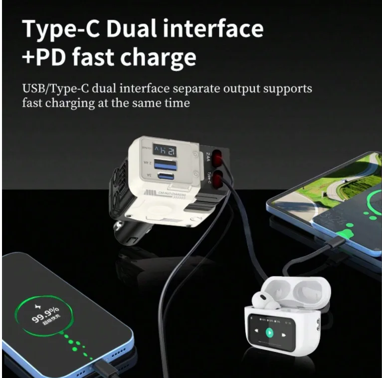 chargeur fast charging avec cable integré pour voiture