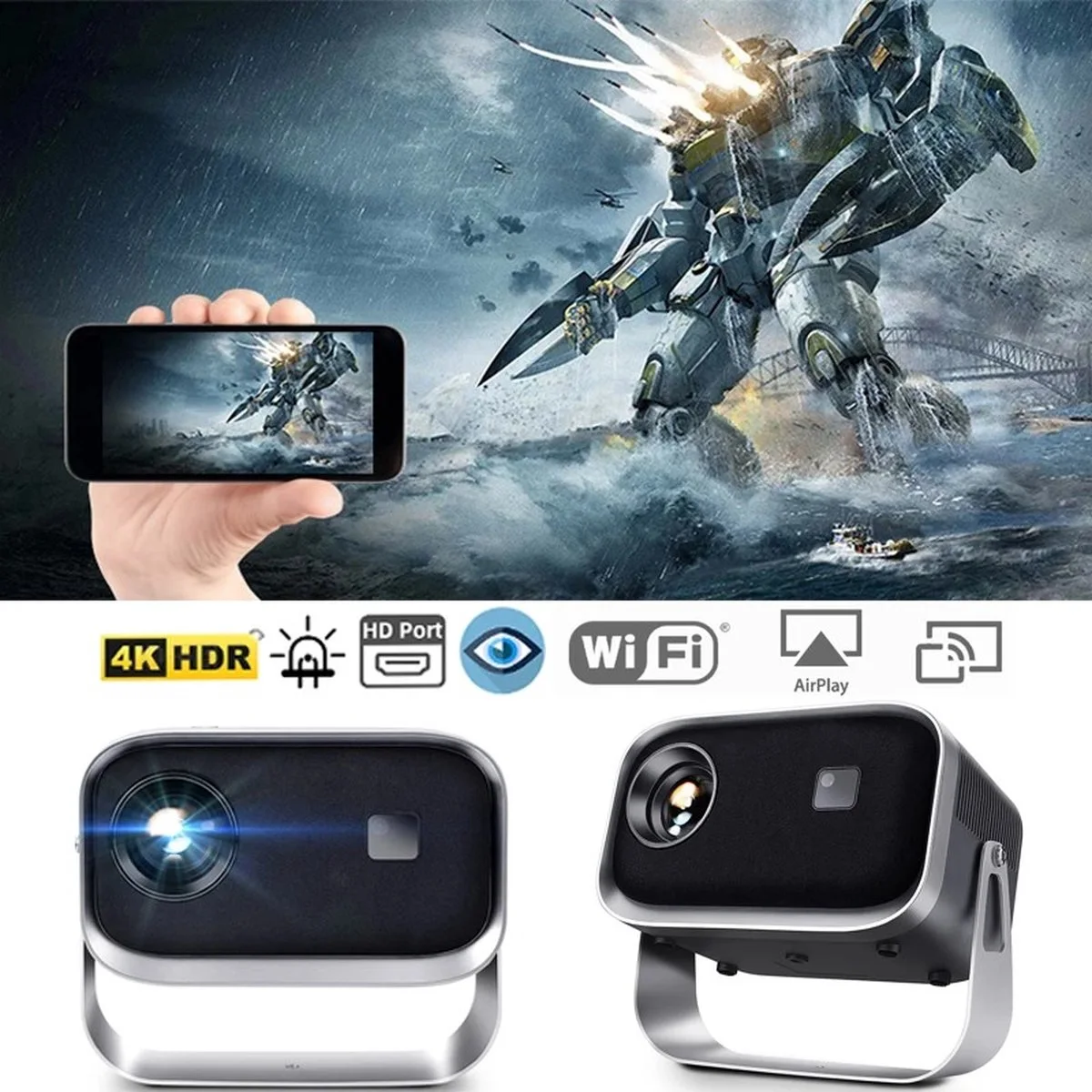 Domestic Happiness Portable Mini Projector – Wireless 4K Beamer for ...