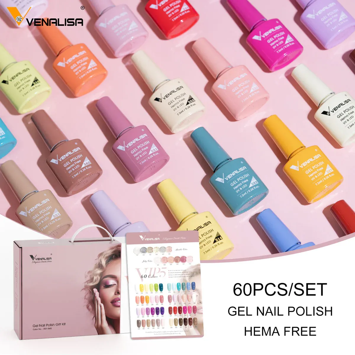 Pack Venalisa VIP5 - 60 Vernis Permanent sans HEMA - Top coat - Base ...