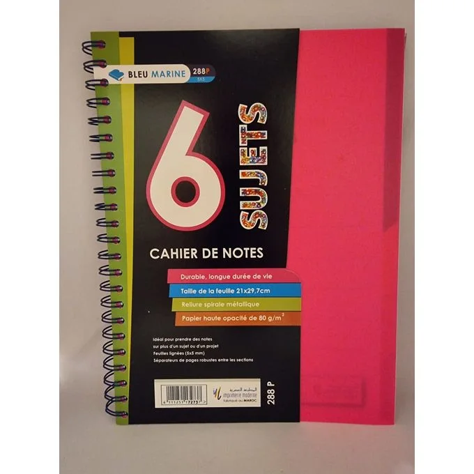 CAHIER DE 6 SUJETS 288P SPIRALE PETITS CARREAUX 70G GRAND FORMAT A4 ...