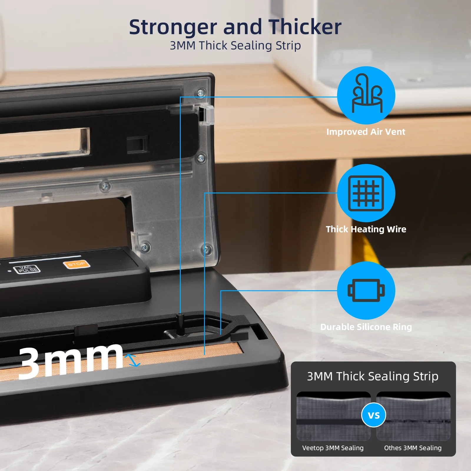 Veetop Vacuum Sealer, Automatic 80kPa Food Sealer Machine with Dry ...