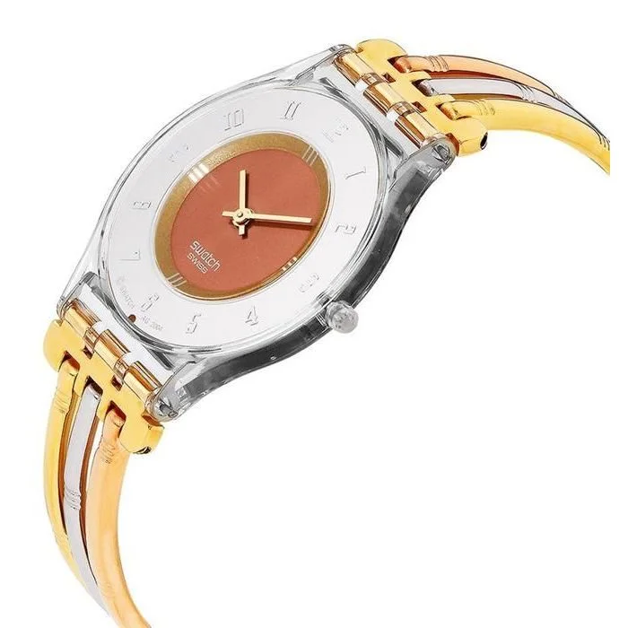 montre femme swatch classic tri gold sfk240