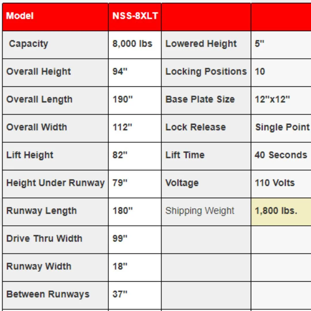 Triumph NSS-8XLT 8,000 lb. 4 Post Car Lift