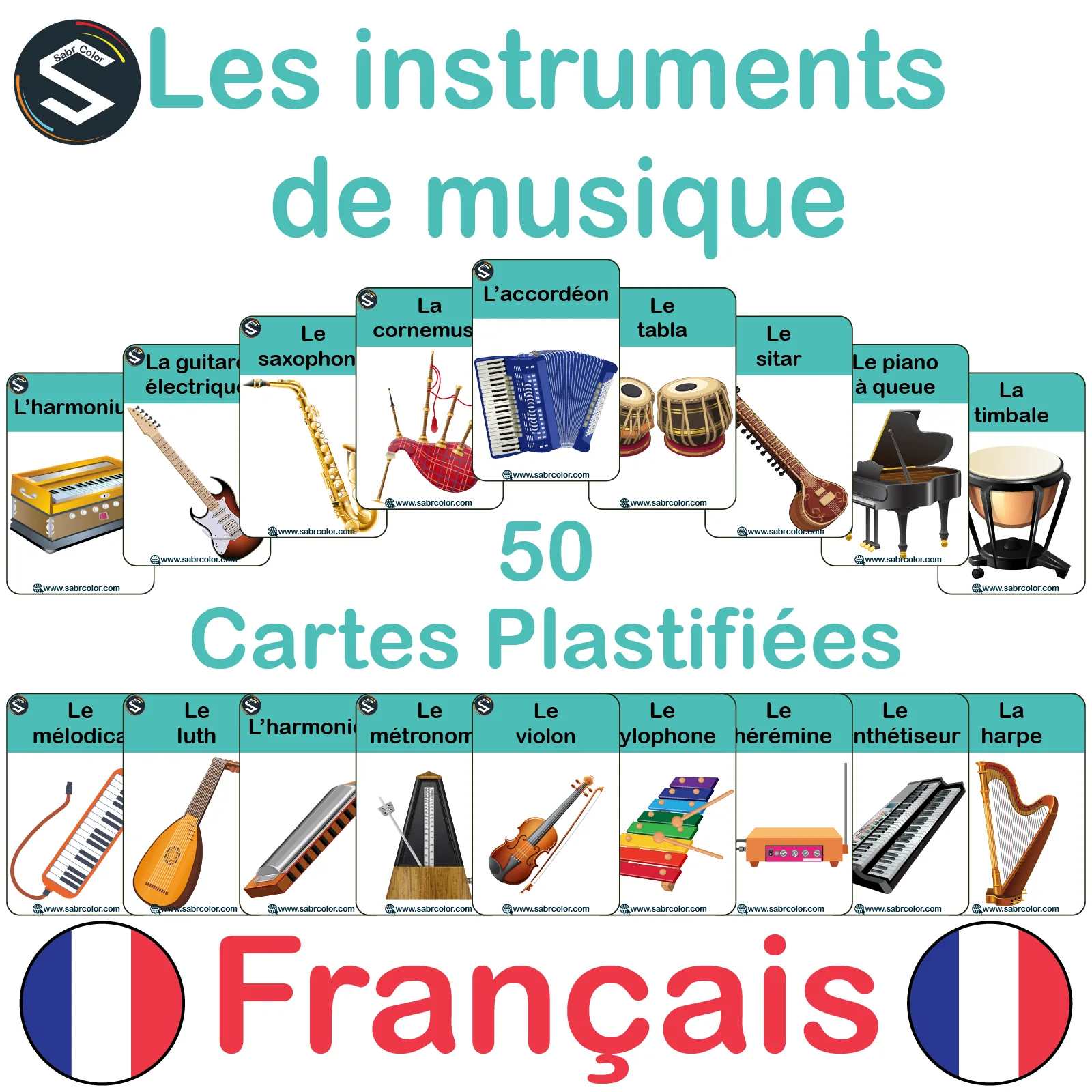 Les instruments de musique [50 Cartes Plastifiées]