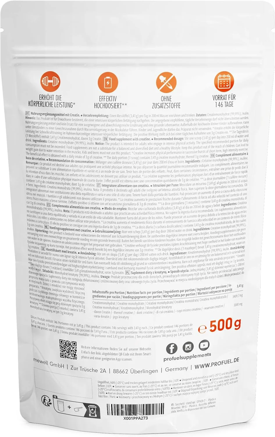 Créatine Monohydrate Poudre 500g - créatine PRO FUEL