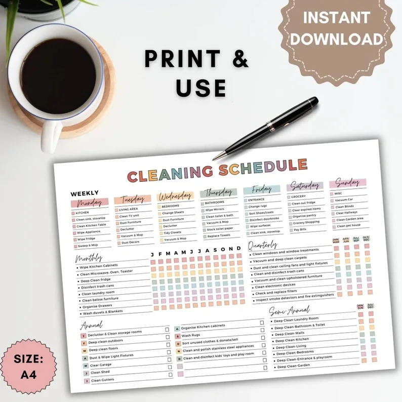 Editable printable cleaning schedule checklist