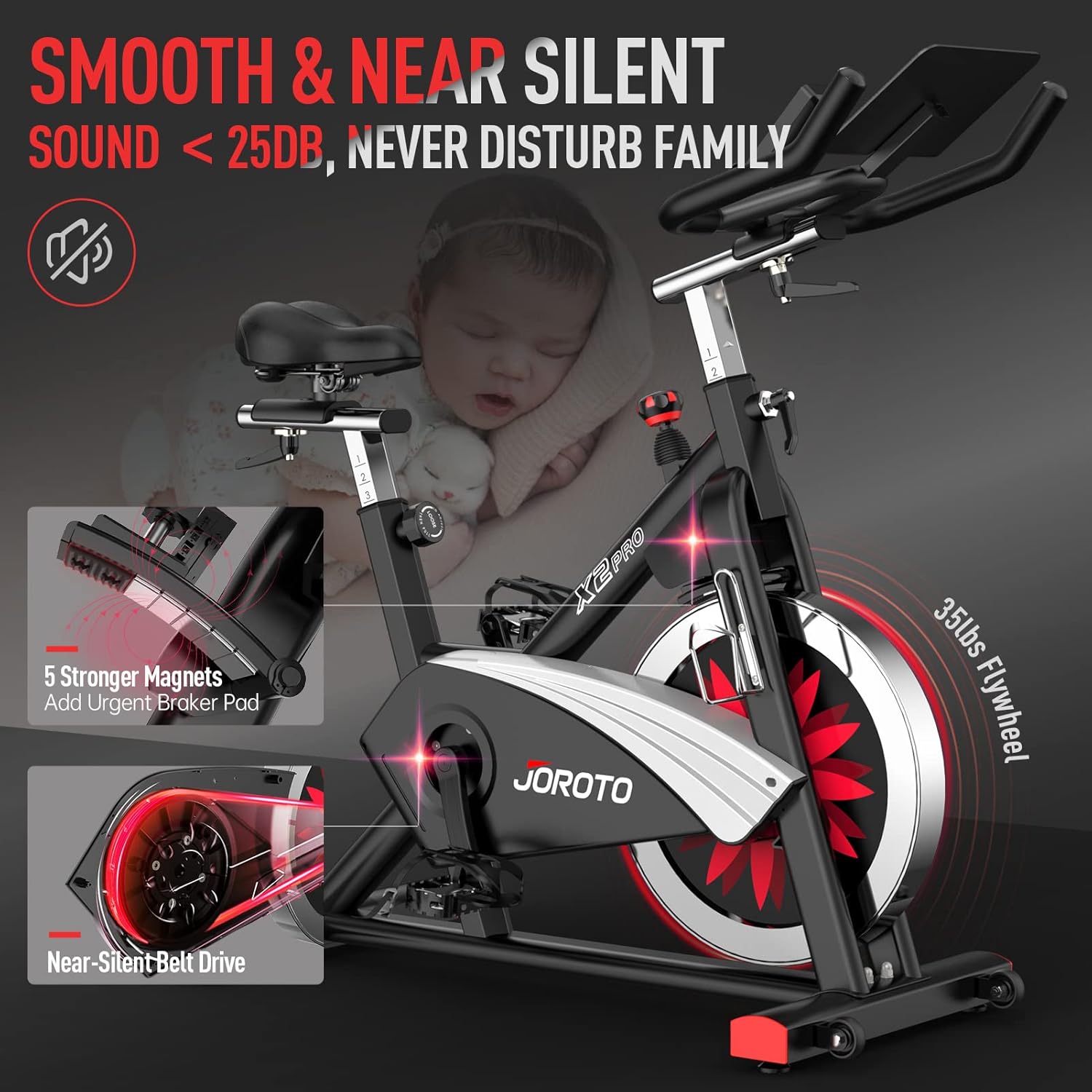 jOROTO Belt Drive Indoor Cycling Bike for Home Gym, Magnetic Resistance, Height Adjustable Seat ...