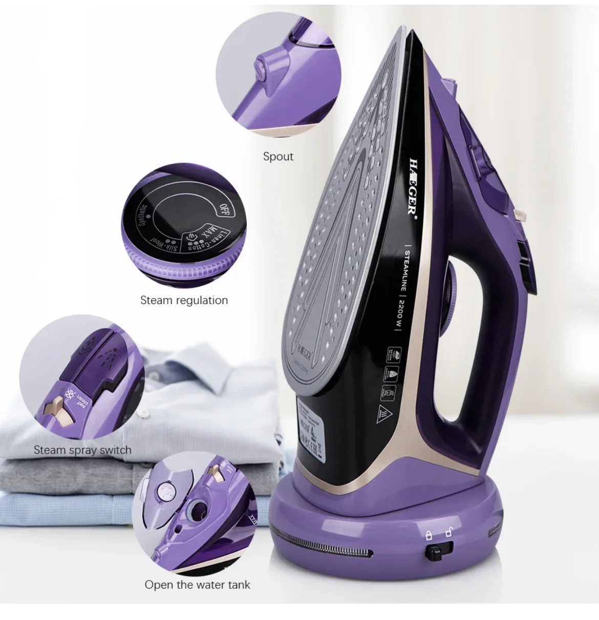 2200W Electric Steam Iron Wireless 2 in 1 Steamer