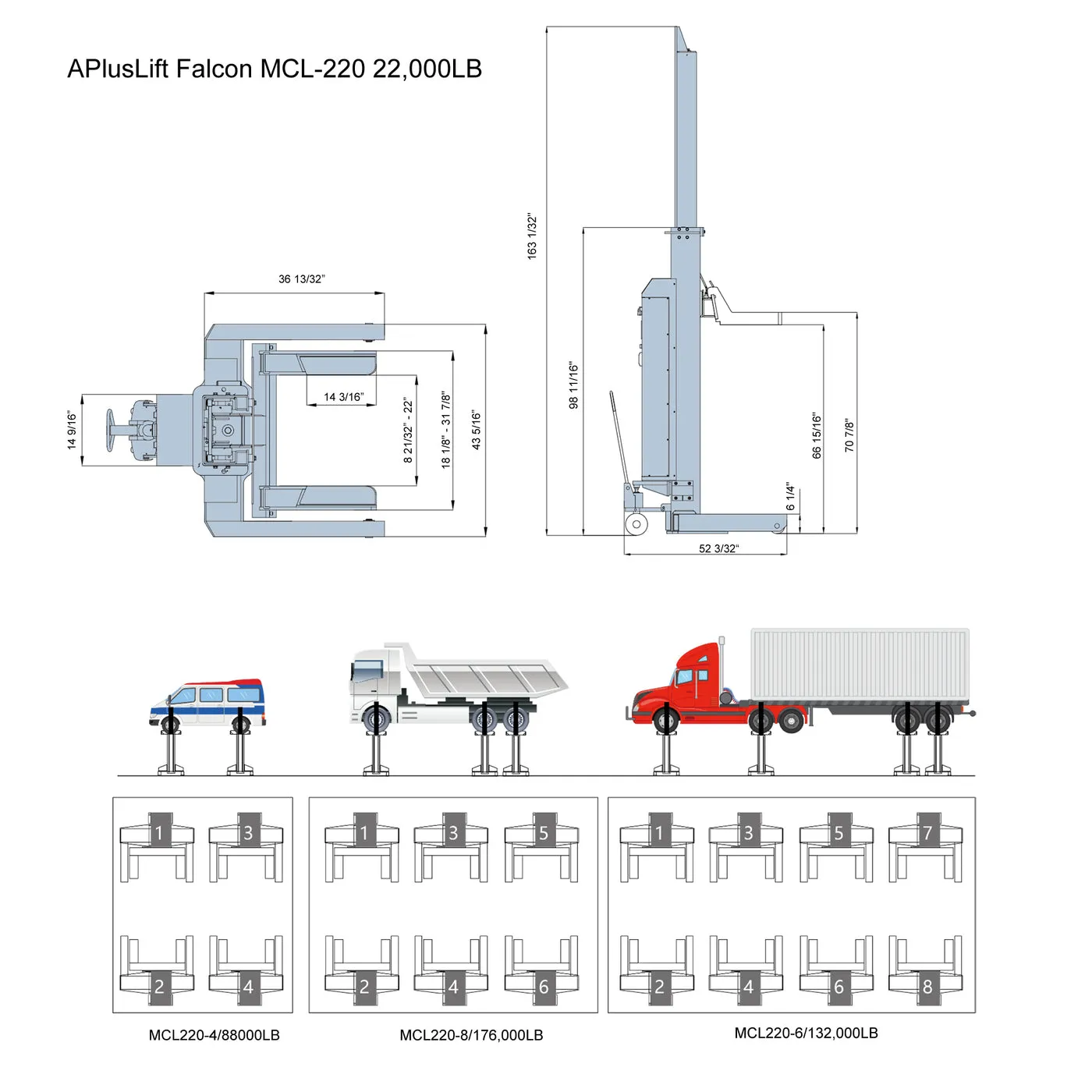 APluslift Falcon 18000LB and 22000LB Mobile Column Lifting System